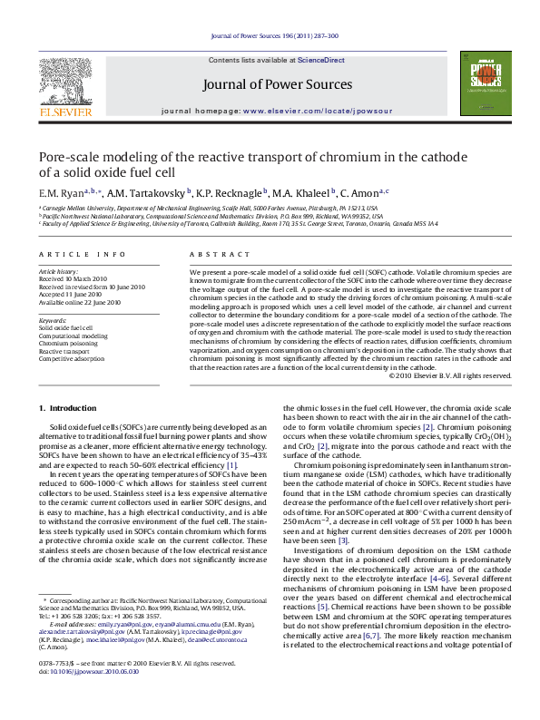 Pdf Pore Scale Modeling Of The Reactive Transport Of Chromium In The Cathode Of A Solid Oxide