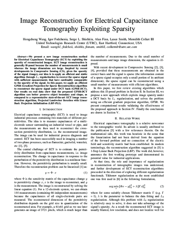 (PDF) Image reconstruction for electrical capacitance tomography exploiting sparsity | Serge ...