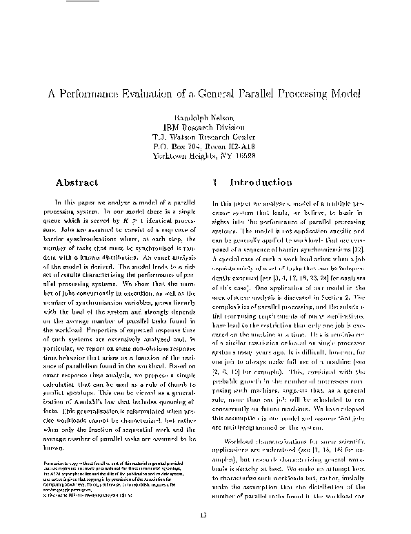 (PDF) A performance evaluation of a general parallel processing model