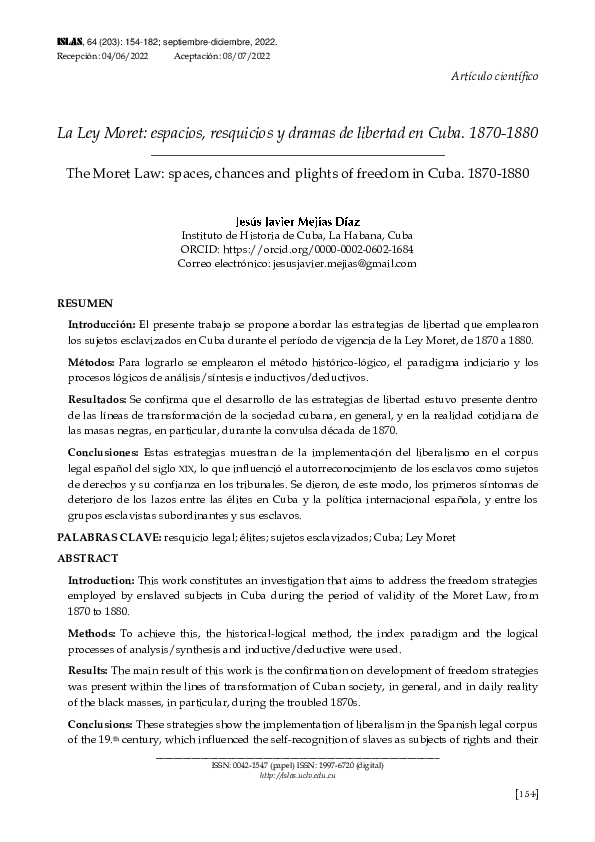 (PDF) La Ley Moret espacios resquicios y dramas de libertad en Cuba ...