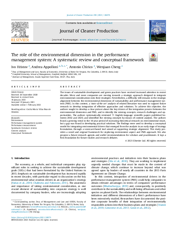 (PDF) The role of the environmental dimension in the performance ...