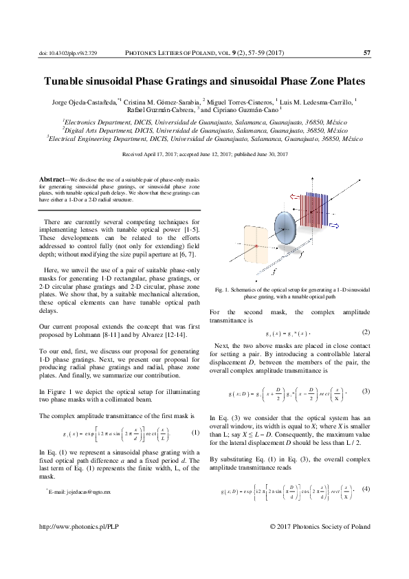 (PDF) Tunable sinusoidal Phase Gratings and sinusoidal Phase Zone ...