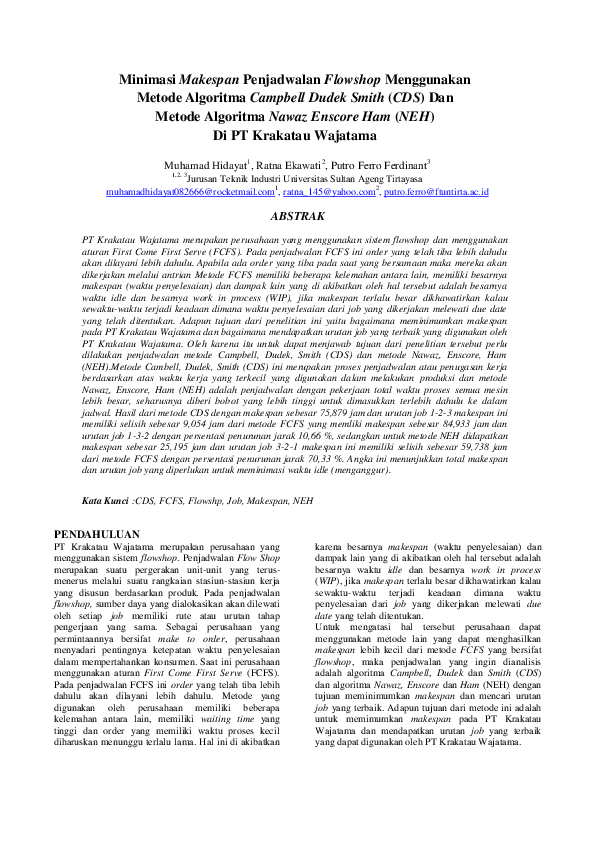 (PDF) Minimasi Makespan Penjadwalan Flowshop Menggunakan Metode Algoritma Campbell Dudek Smith ...