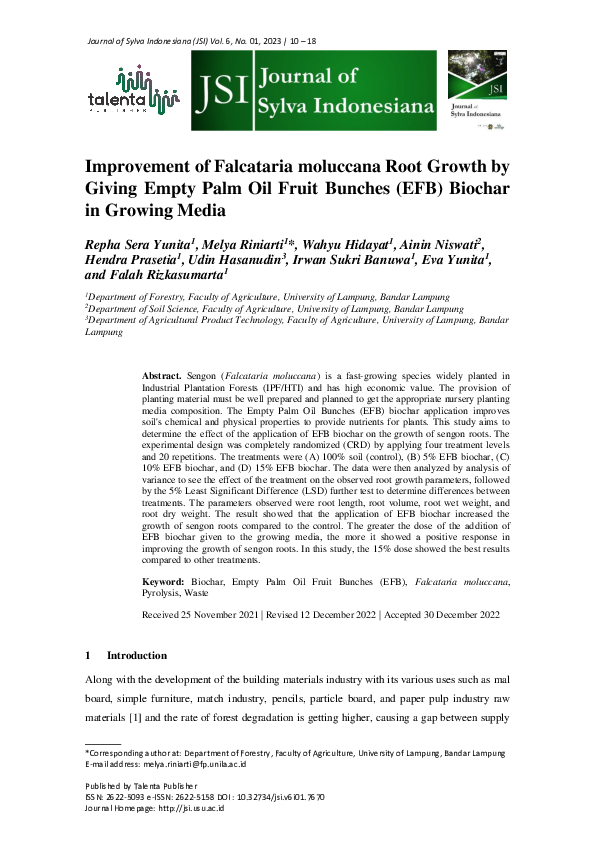 (PDF) Improvement of Falcataria moluccana Root Growth by Giving Empty ...