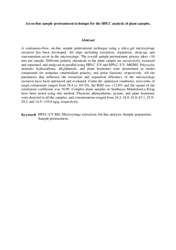 (PDF) An on-line sample pretreatment technique for the HPLC analysis of ...