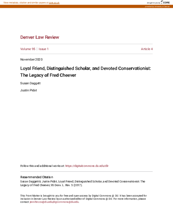(PDF) Loyal Friend, Distinguished Scholar, and Devoted Conservationist ...