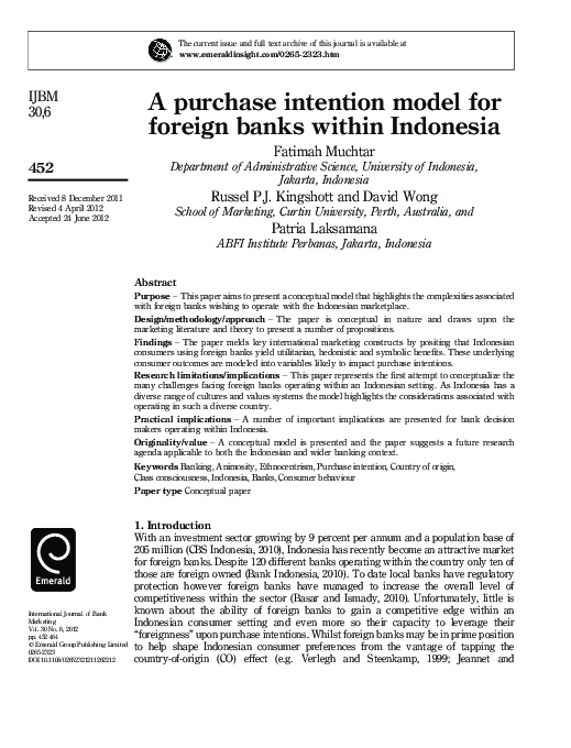 (PDF) A purchase intention model for foreign banks within Indonesia
