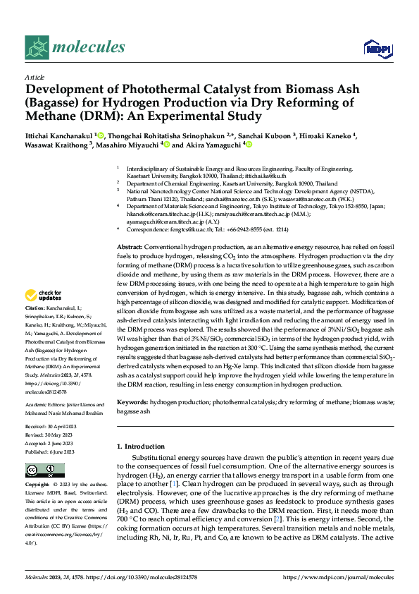 (PDF) Development of Photothermal Catalyst from Biomass Ash (Bagasse) for Hydrogen Production ...