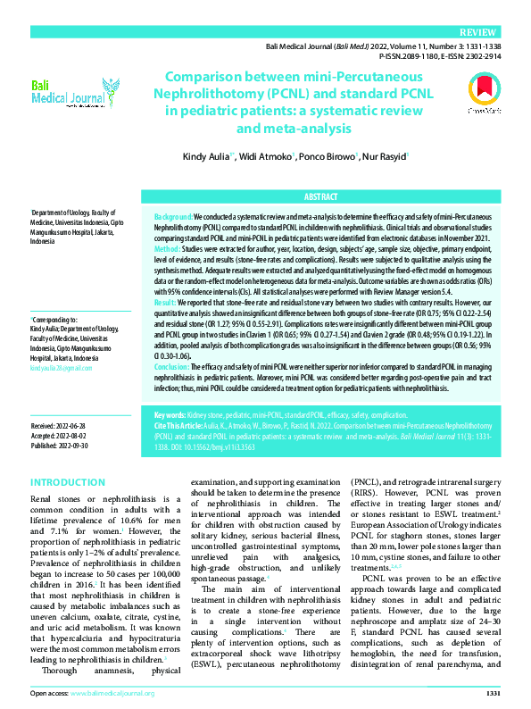 (PDF) Comparison between mini-Percutaneous Nephrolithotomy (PCNL) and ...