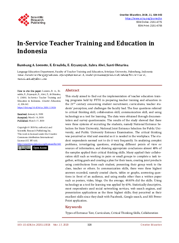 (PDF) In-Service Teacher Training and Education in Indonesia