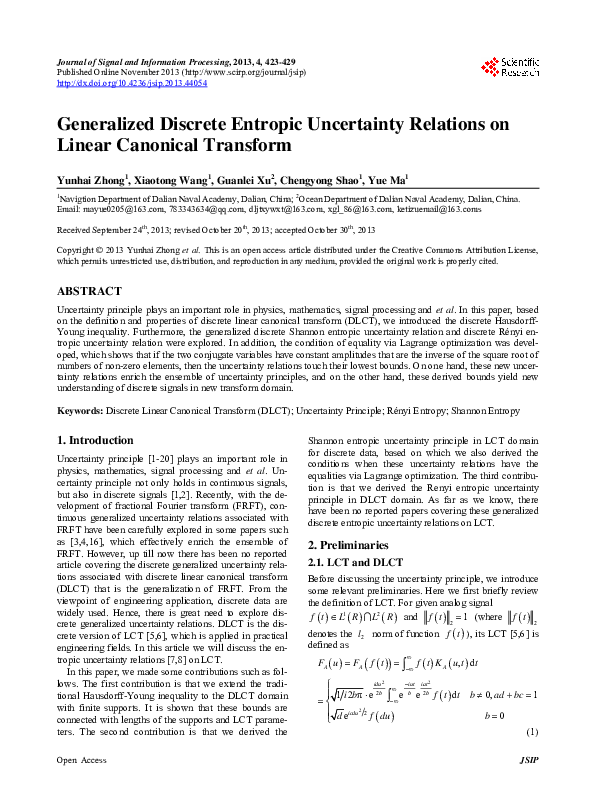 Pdf Generalized Discrete Entropic Uncertainty Relations On Linear