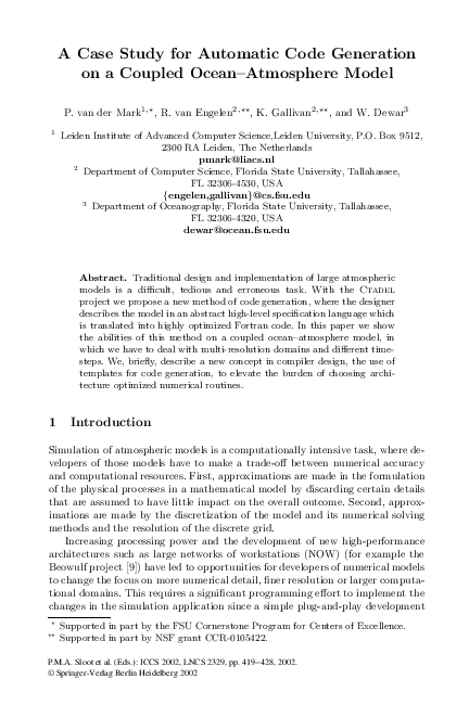 (PDF) A Case Study for Automatic Code Generation on a Coupled Ocean— Atmosphere Model