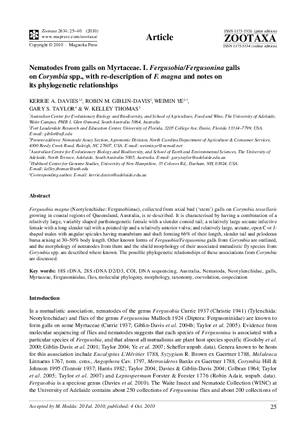 (PDF) Nematodes from galls on Myrtaceae. I. Fergusobia/Fergusonina ...