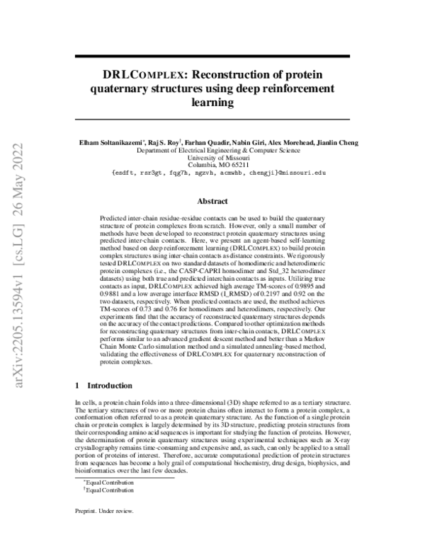(PDF) DRLComplex: Reconstruction of protein quaternary structures using ...