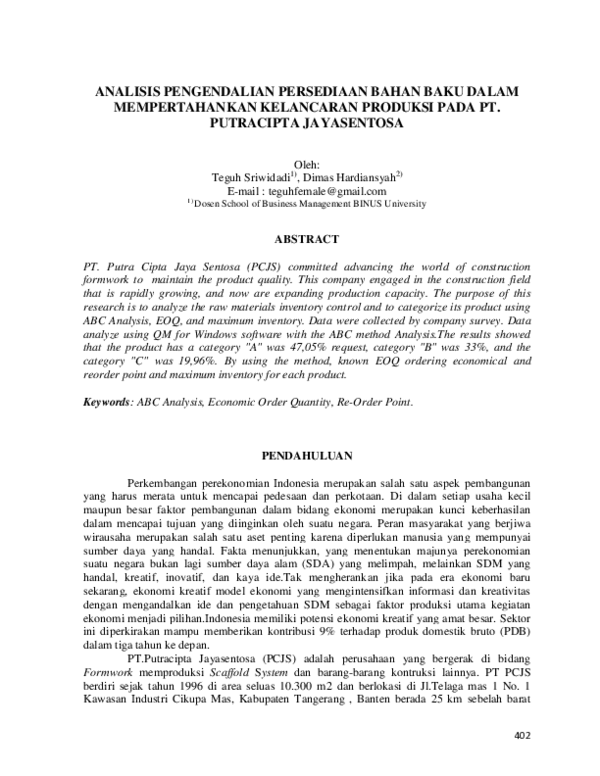 (PDF) Analisis Pengendalian Persediaan Bahan Baku Dalam Mempertahankan Kelancaran Produksi Pada ...