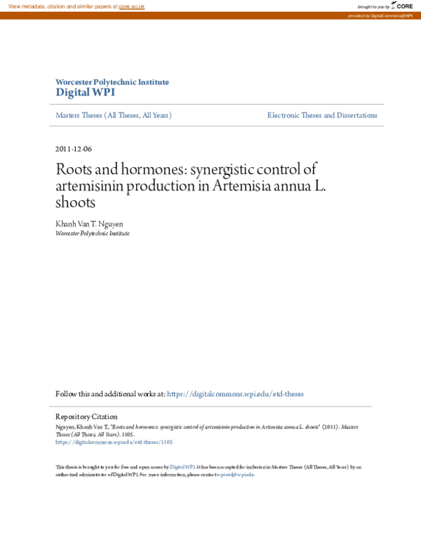 (PDF) Roots and hormones: synergistic control of artemisinin production ...
