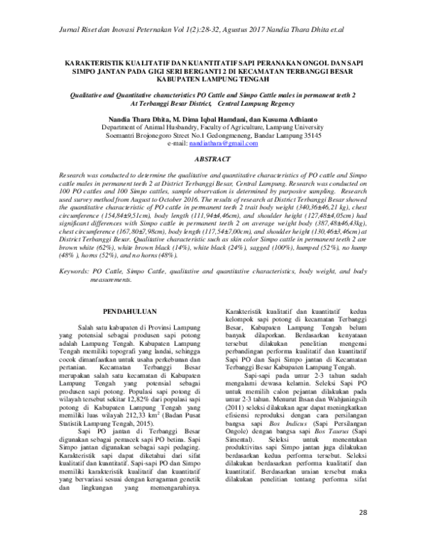 (PDF) Karakteristik Kualitatif Dan Kuantitatif Sapi Peranakan Ongol Dan ...