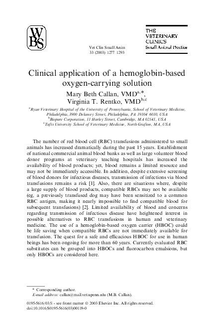 (PDF) Clinical application of a hemoglobin-based oxygen-carrying solution