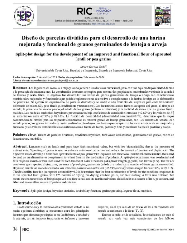 (PDF) Diseño de parcelas divididas para el desarrollo de una harina ...