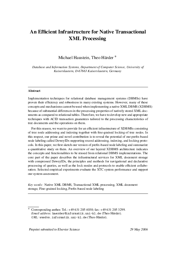 (PDF) An efficient infrastructure for native transactional XML processing