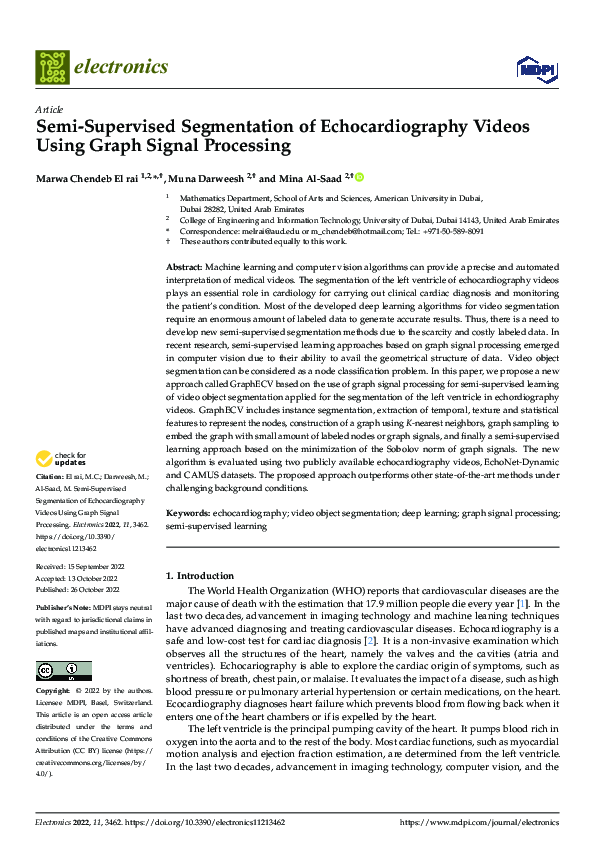 (PDF) Semi-Supervised Segmentation of Echocardiography Videos Using Graph Signal Processing