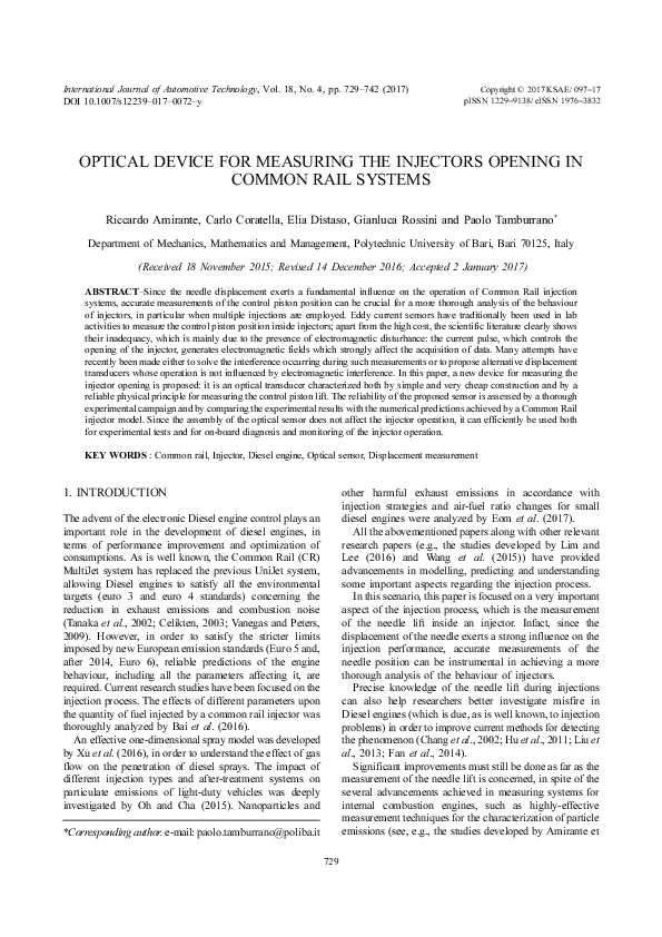 (PDF) Optical device for measuring the injectors opening in common rail systems