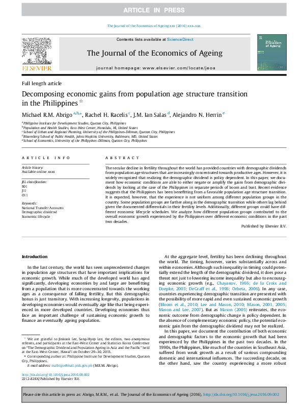 (PDF) Decomposing economic gains from population age structure ...