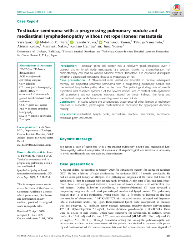 (PDF) Testicular seminoma with a progressing pulmonary nodule and ...