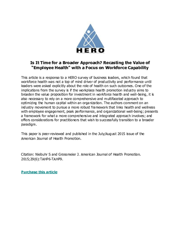(PDF) Is It Time for a Broader Approach? Recasting the Value of ...