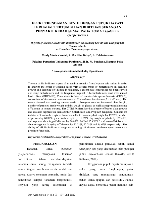 (PDF) Efek Perendaman Benih dengan Pupuk Hayati terhadap Pertumbuhan ...