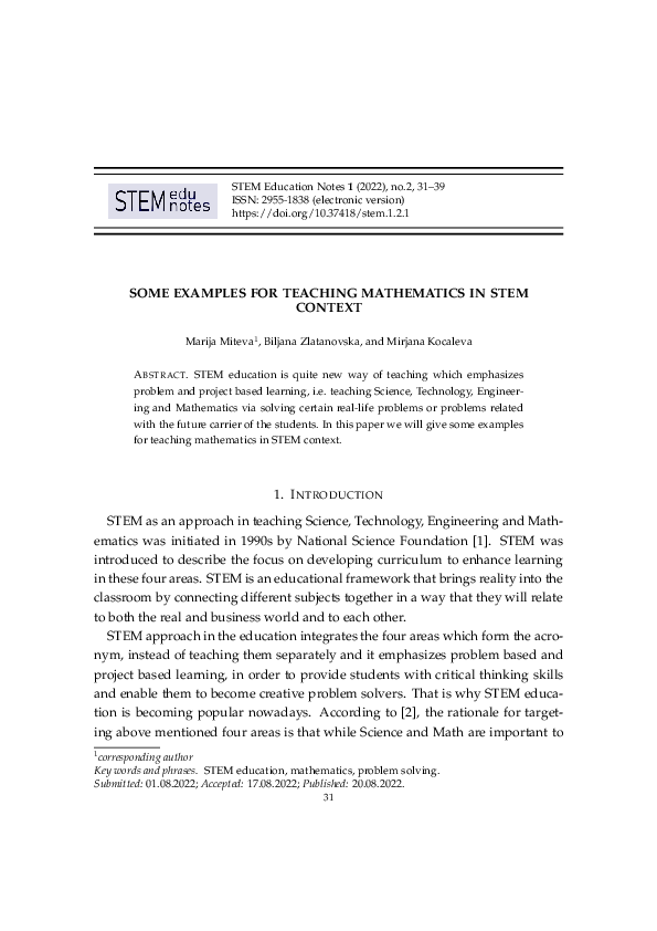 (PDF) Some Examples for Teaching Mathematics in Stem Context