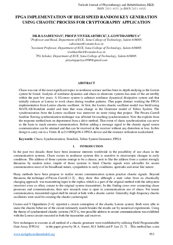 (PDF) Fpga Implementation of High Speed Random Key Generation Using Chaotic Process for ...