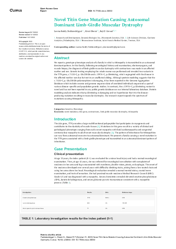 (PDF) Novel Titin Gene Mutation Causing Autosomal Dominant Limb-Girdle ...