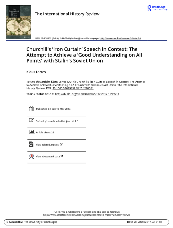 (PDF) Churchill's ‘Iron Curtain’ Speech in Context: The Attempt to ...