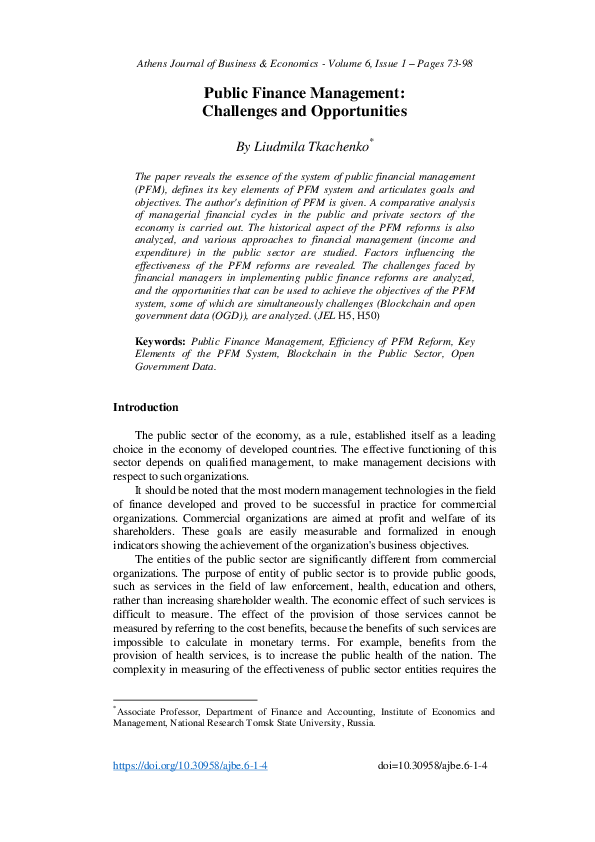 (PDF) Public Finance Management: Challenges and Opportunities