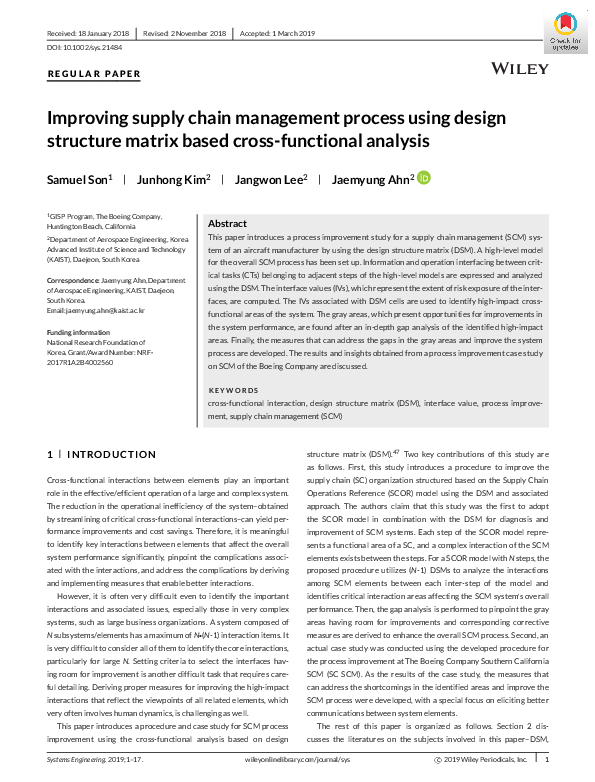 (PDF) Improving supply chain management process using design structure matrix based cross ...