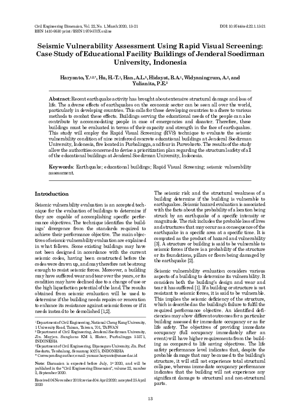 (PDF) Seismic Vulnerability Assessment Using Rapid Visual Screening ...
