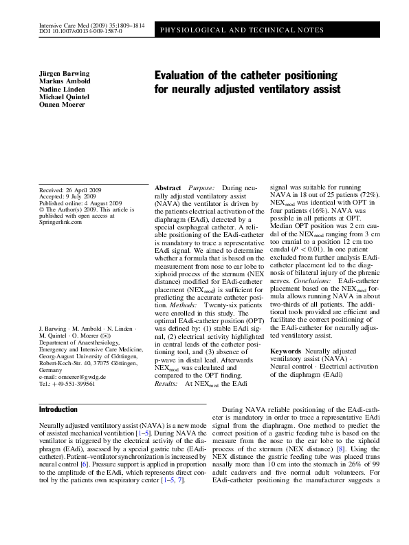 (PDF) Evaluation of the catheter positioning for neurally adjusted ...