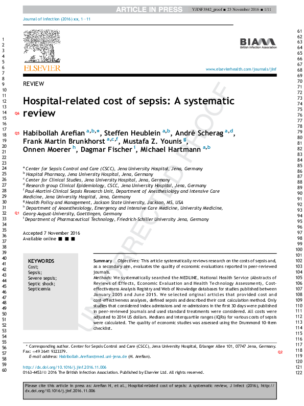 (PDF) Hospital-related cost of sepsis: A systematic review