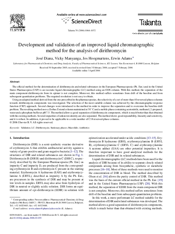 (PDF) Development and validation of an improved liquid chromatographic method for the analysis ...