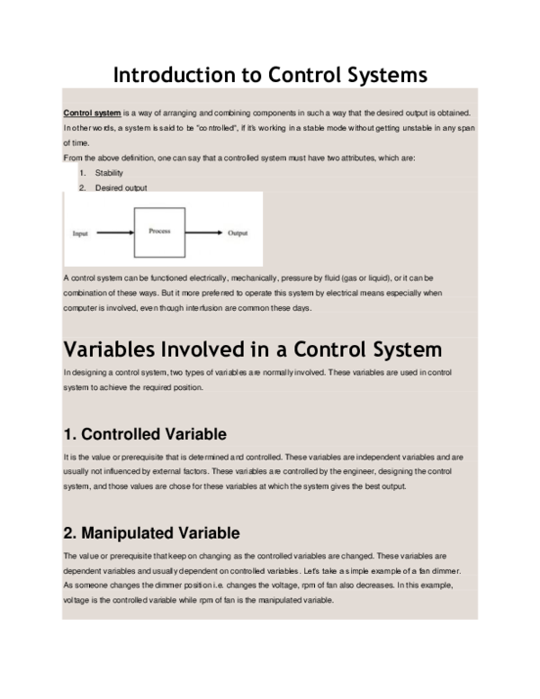 (PDF) Introduction to Control Systems
