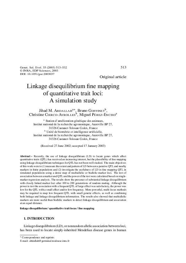 (PDF) Linkage disequilibrium fine mapping of quantitative trait loci: A simulation study ...