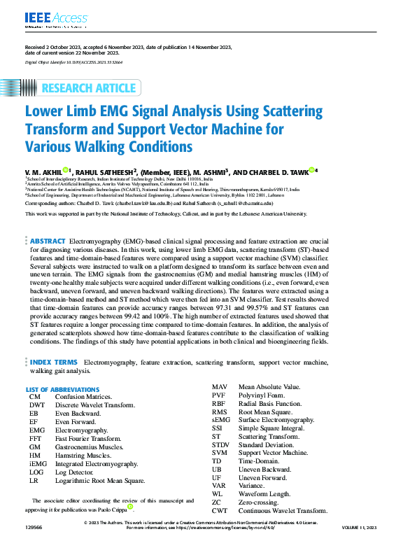 (PDF) Lower Limb EMG Signal Analysis Using Scattering Transform and Support Vector Machine for ...