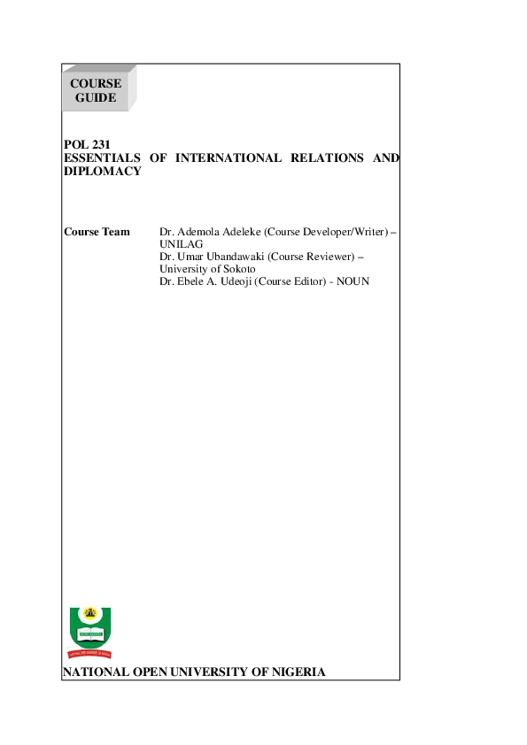 (PDF) POL 231 ESSENTIALS OF INTERNATIONAL RELATIONS AND DIPLOMACY