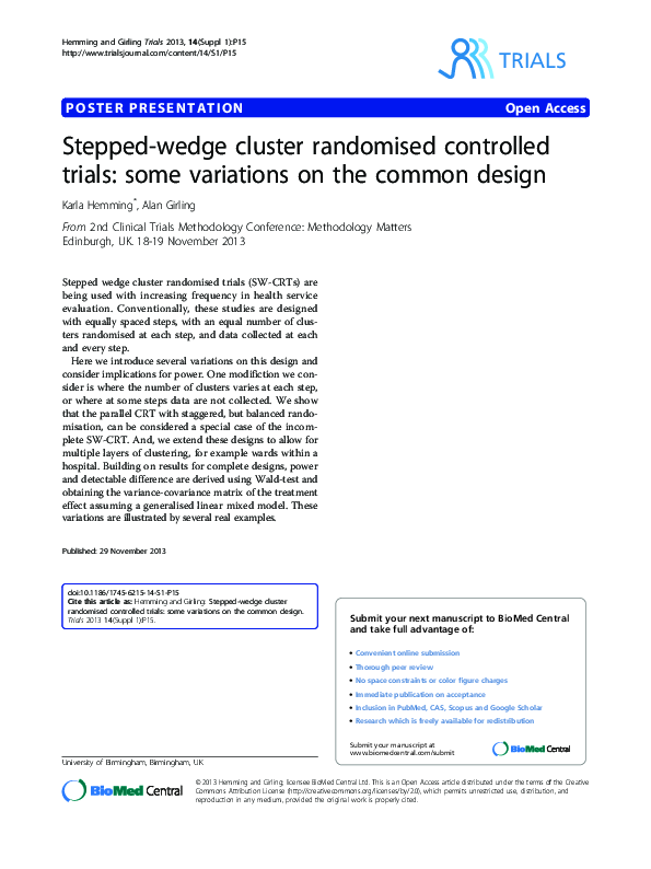 (PDF) Stepped-wedge cluster randomised controlled trials: some variations on the common design