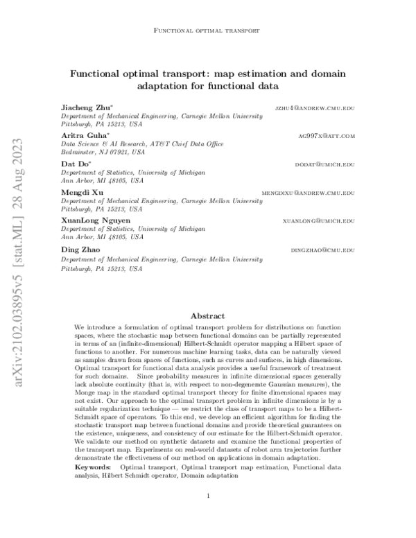 (PDF) Functional optimal transport: map estimation and domain adaptation for functional data