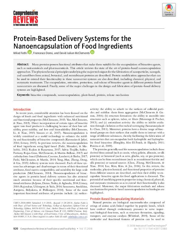 (PDF) Protein‐Based Delivery Systems for the Nanoencapsulation of Food ...