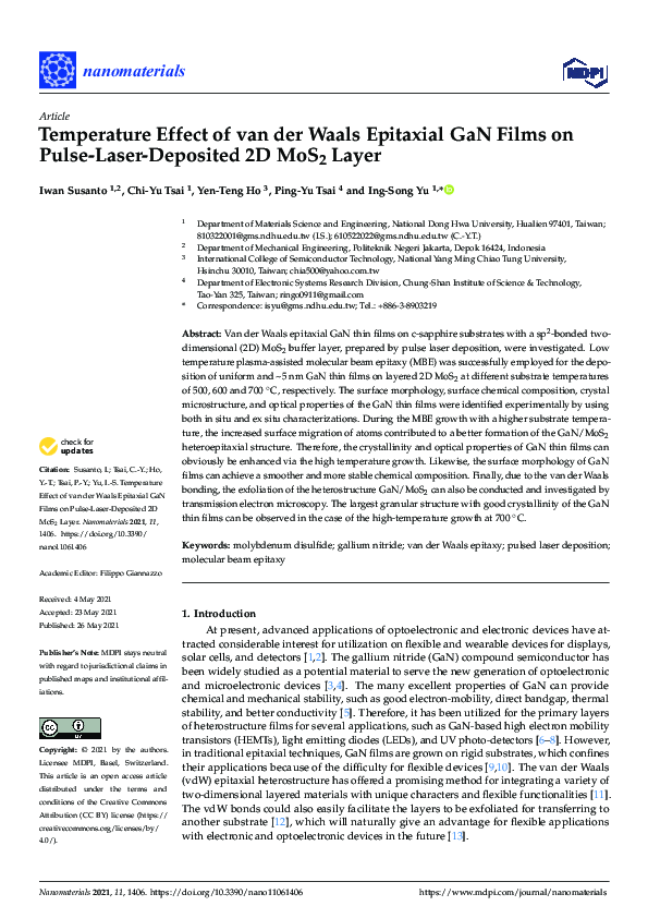 (PDF) Temperature Effect of van der Waals Epitaxial GaN Films on Pulse-Laser-Deposited 2D MoS2 Layer