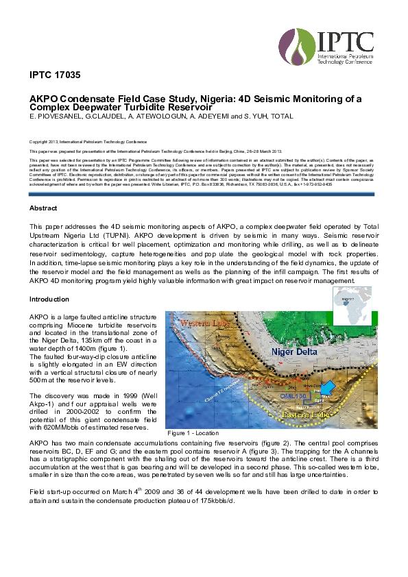 (PDF) AKPO Condensate Field case study, Nigeria.4D seismic monitoring ...