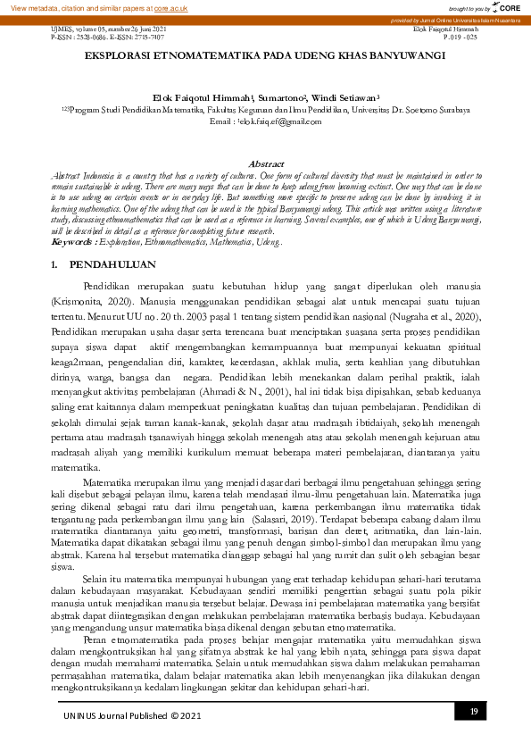 (PDF) Eksplorasi Etnomatematika Pada Udeng Khas Banyuwangi